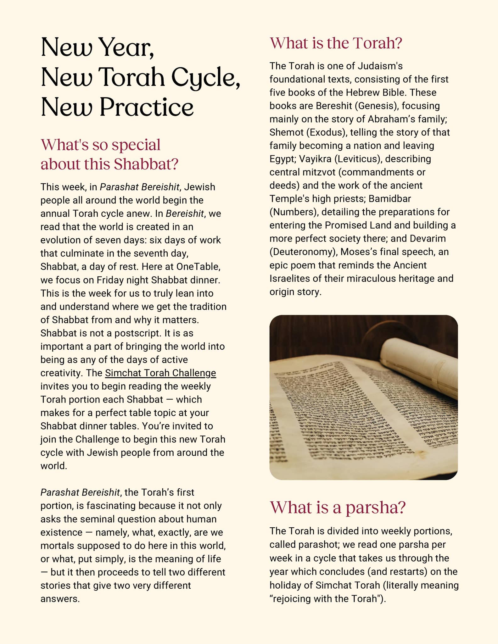 New Year, New Torah Cycle, New Practice by OneTable - Issuu