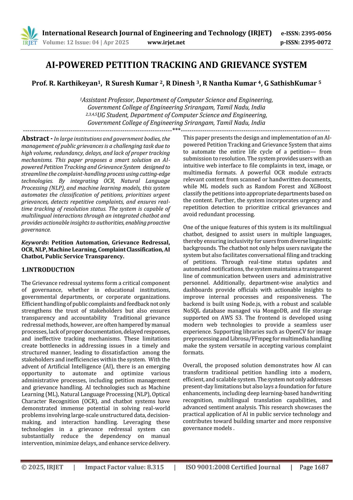 AI-POWERED PETITION TRACKING AND GRIEVANCE SYSTEM by IRJET Journal - Issuu