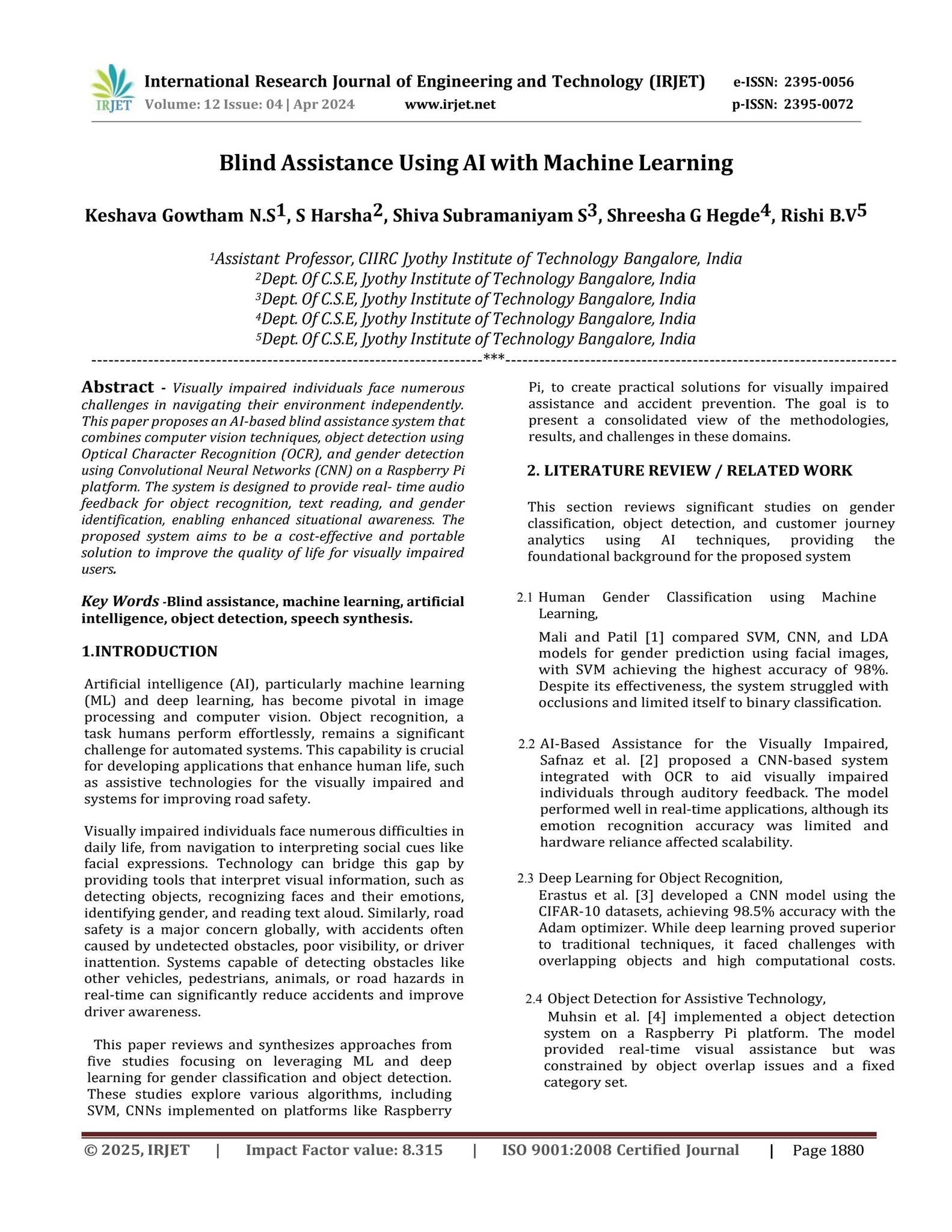 Blind Assistance Using AI with Machine Learning by IRJET Journal - Issuu