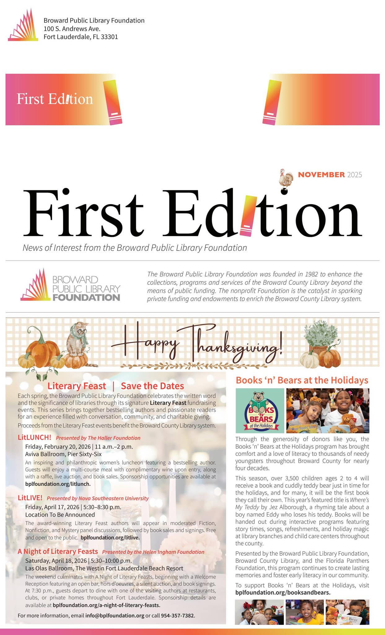 Broward Public Library Foundation - First Edition Newsletter - November ...