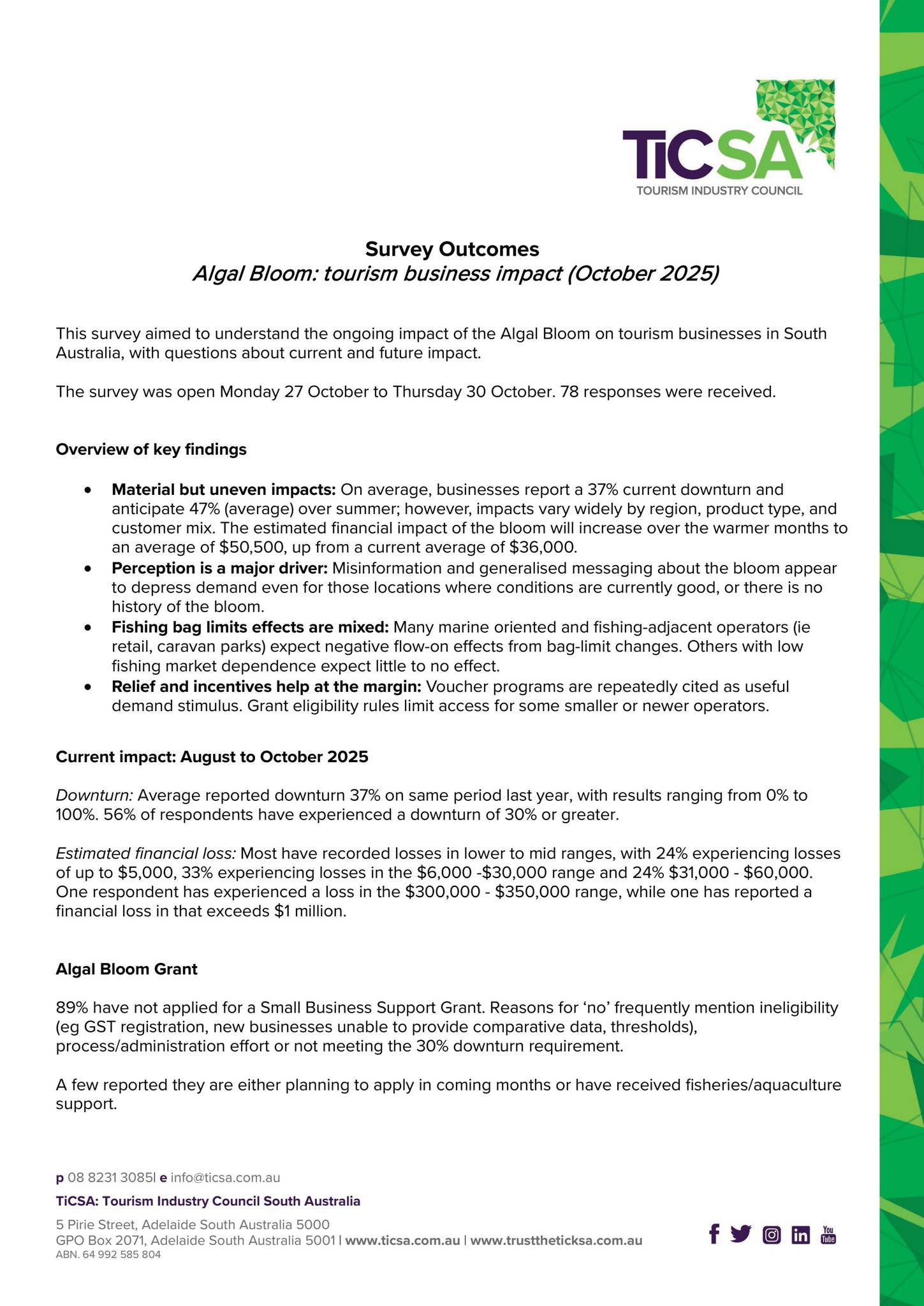 Algal Bloom Survey tourism business impact (october 2025) by Tourism ...