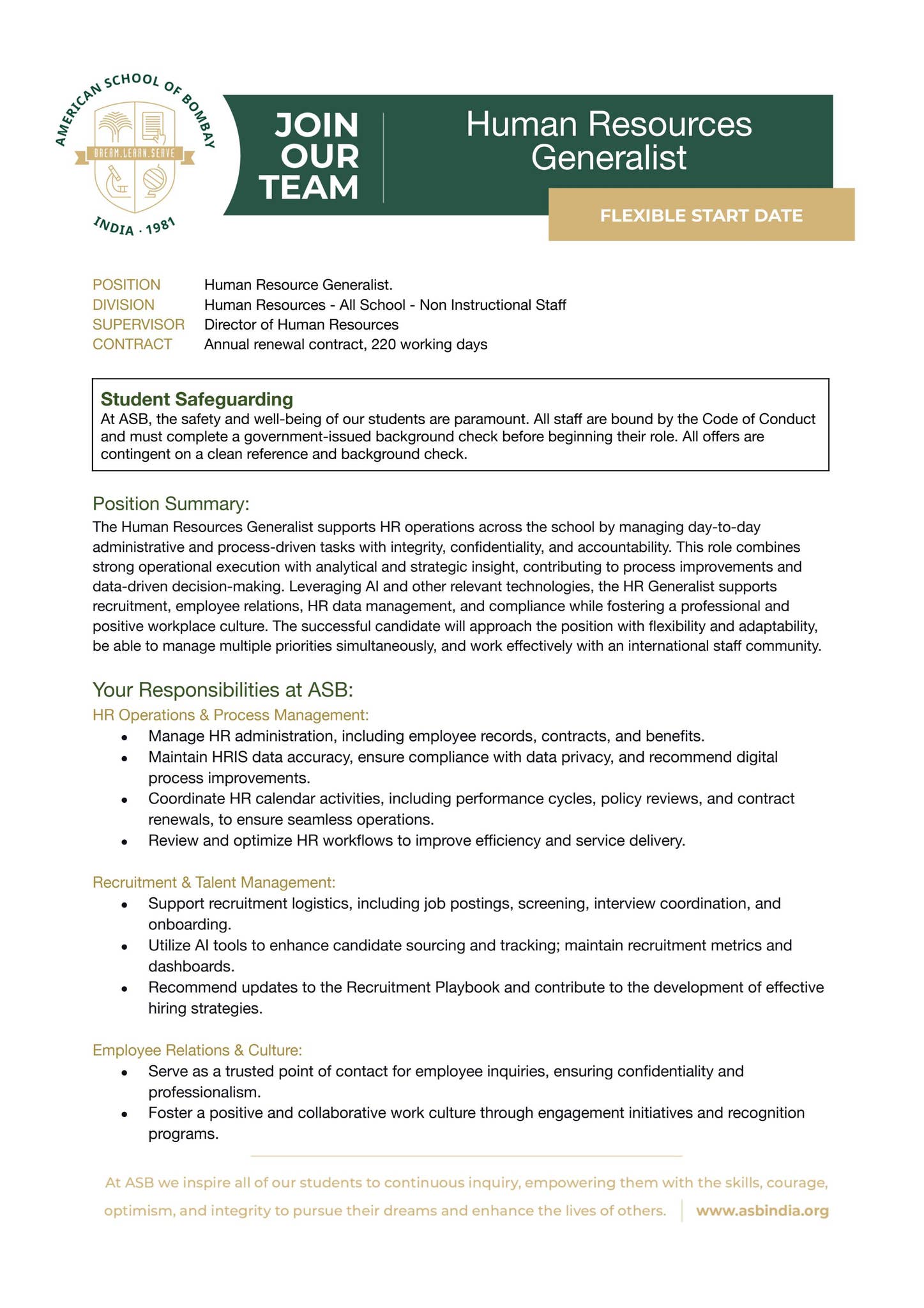 ASB Human Resources Generalist by asbindia.org - Issuu