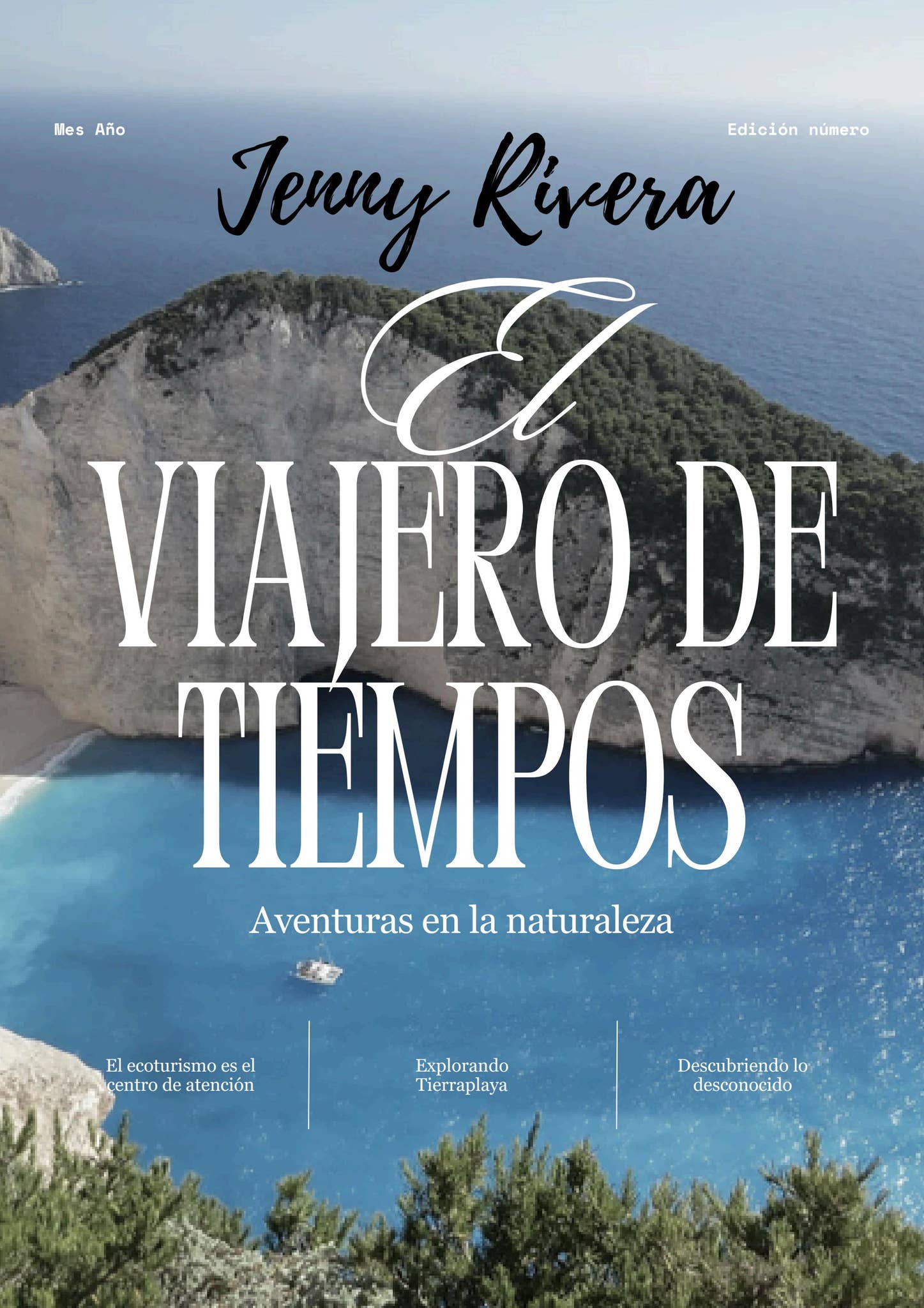 Revista de viajes de estilo minimalista tipográfico en gris azul claro ...