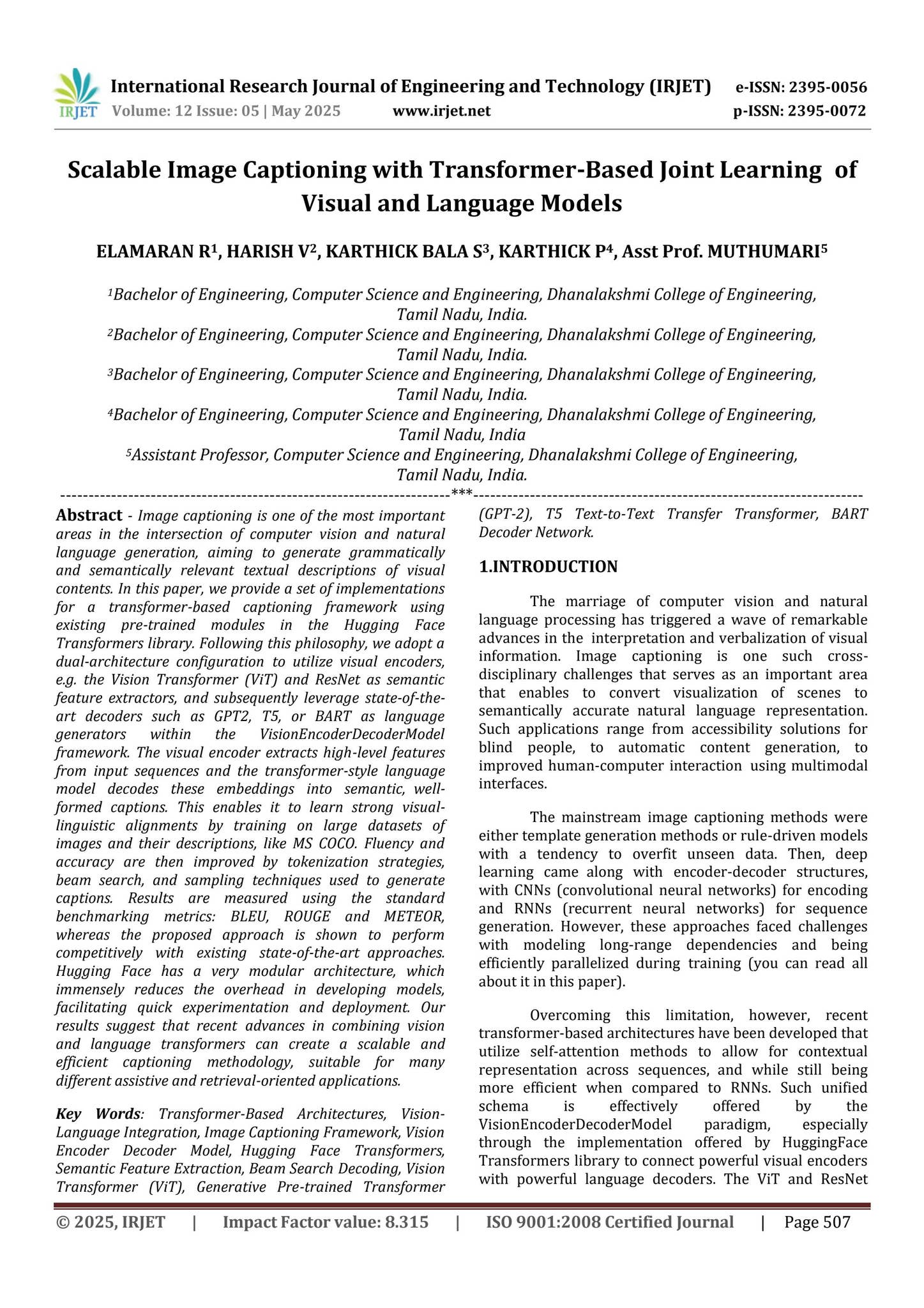 Scalable Image Captioning with Transformer-Based Joint Learning of ...