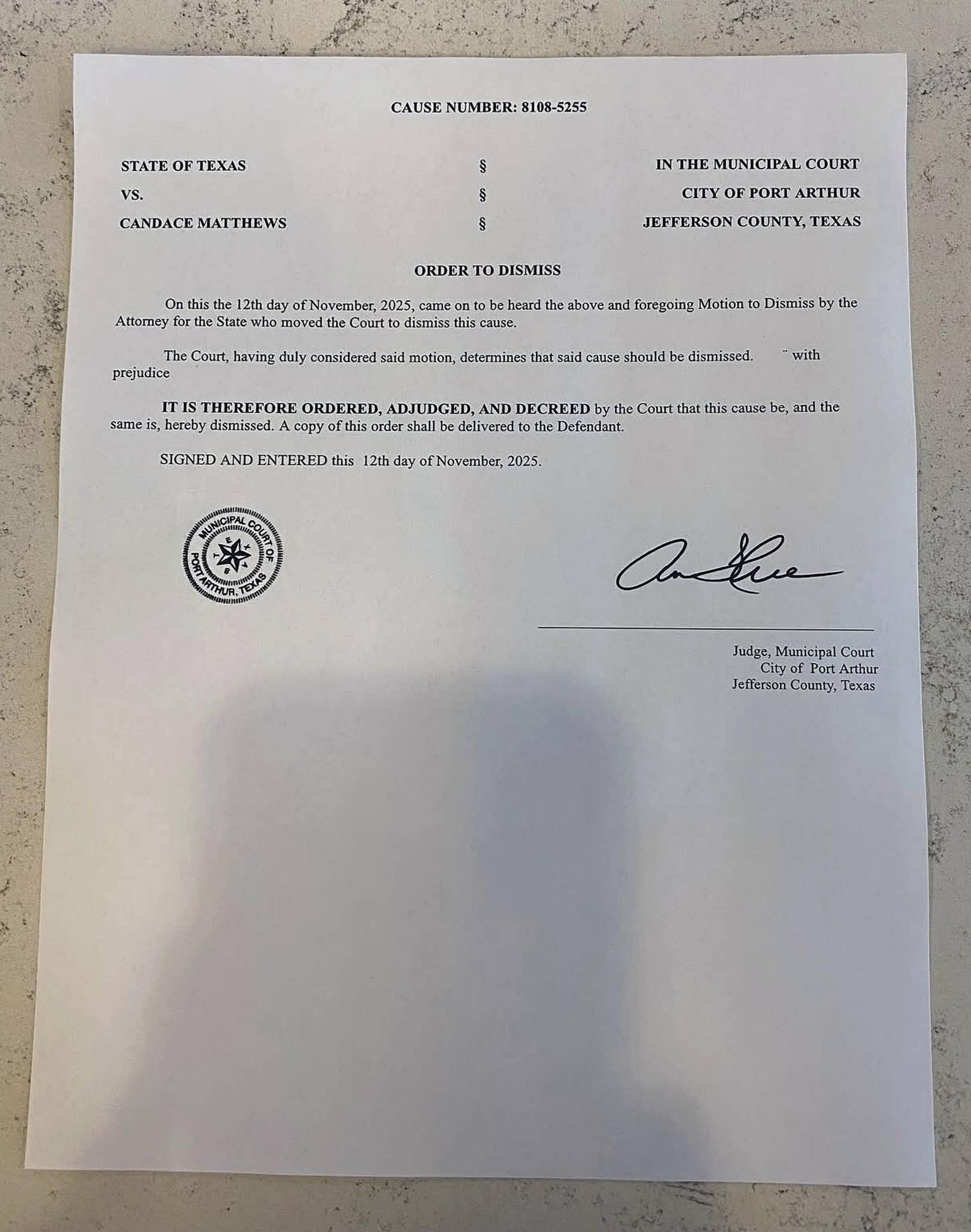 Fake Court Order - Candice Matthews, Port Arthur Police Have Been ...