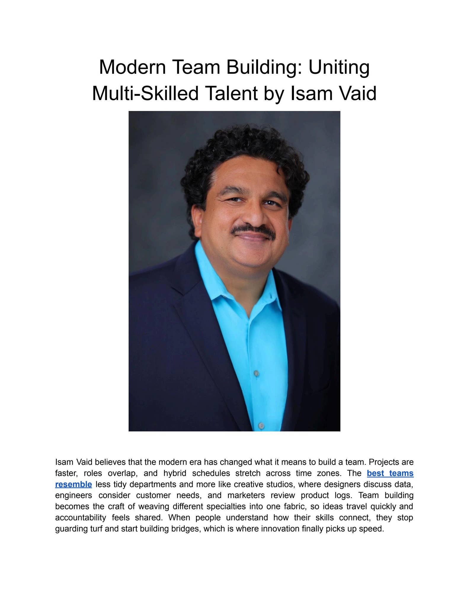 Modern Team Building- Uniting Multi-Skilled Talent by Isam Vaid by Isam ...