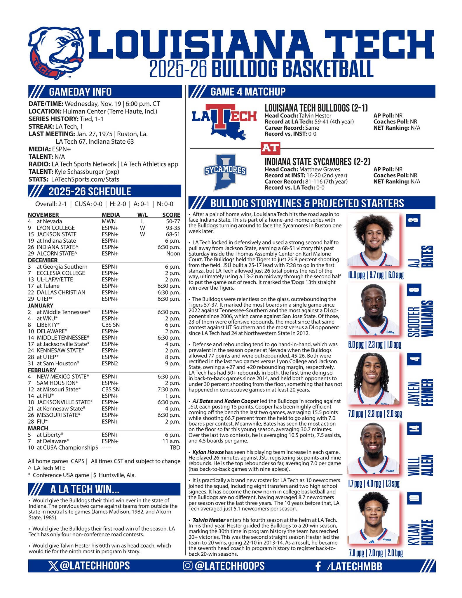 Game 4 - LA Tech vs. Indiana State notes by Louisiana Tech Athletics ...
