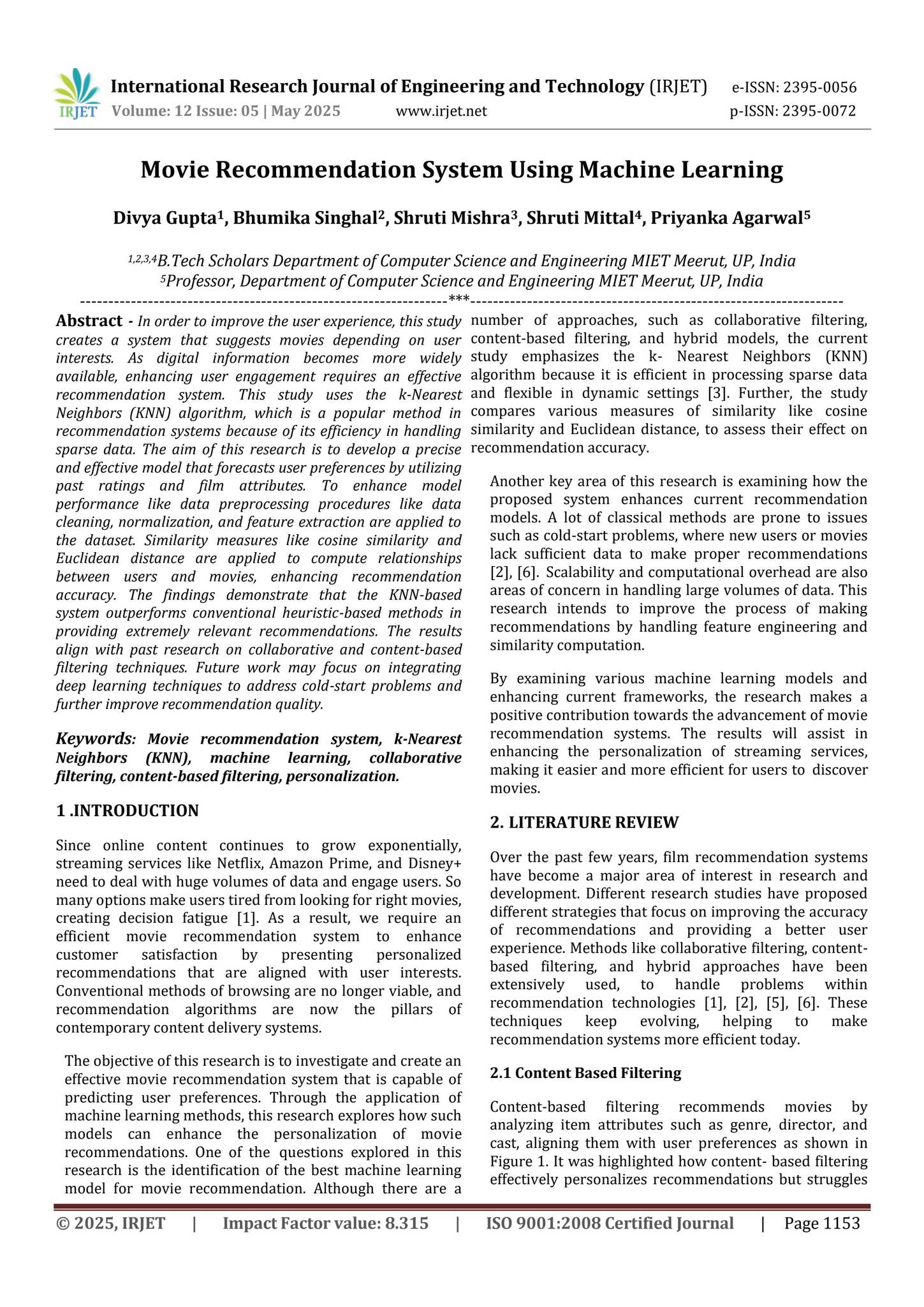 Movie Recommendation System Using Machine Learning by IRJET Journal - Issuu