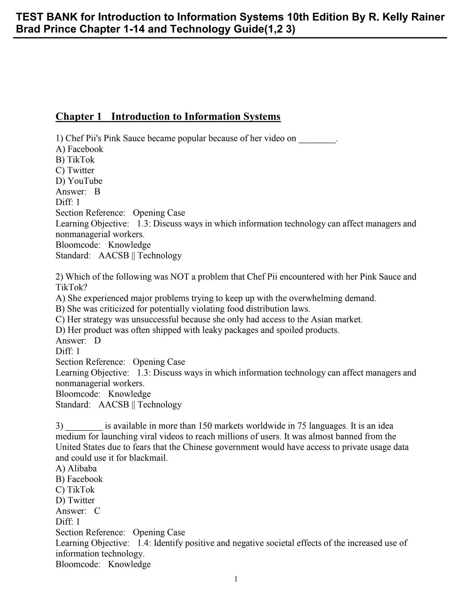 TEST BANK for Introduction to Information Systems 10th Edition By R ...