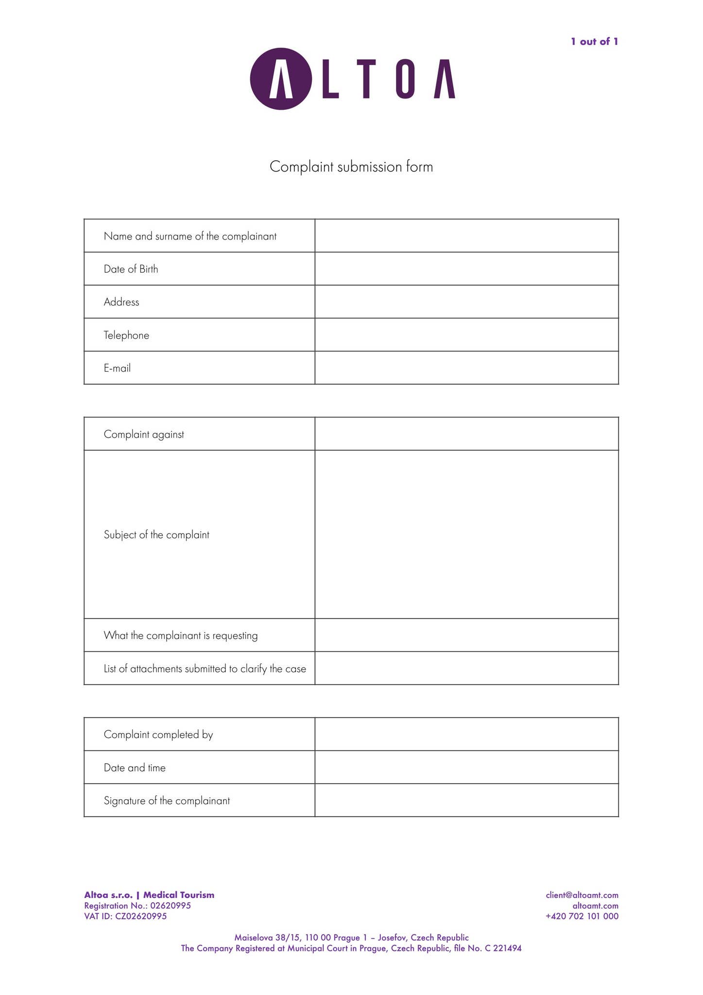 Complaint submission form by Altoa - Issuu