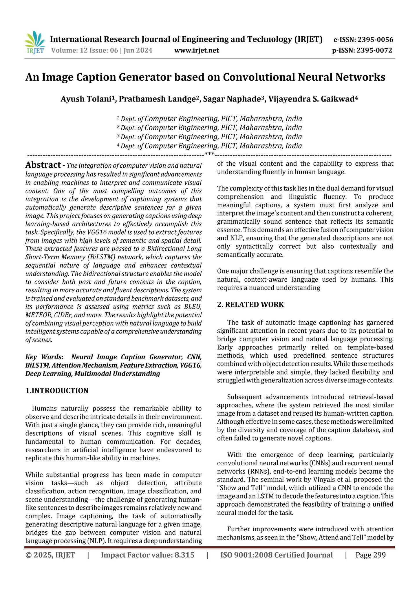 An Image Caption Generator based on Convolutional Neural Networks by IRJET Journal - Issuu