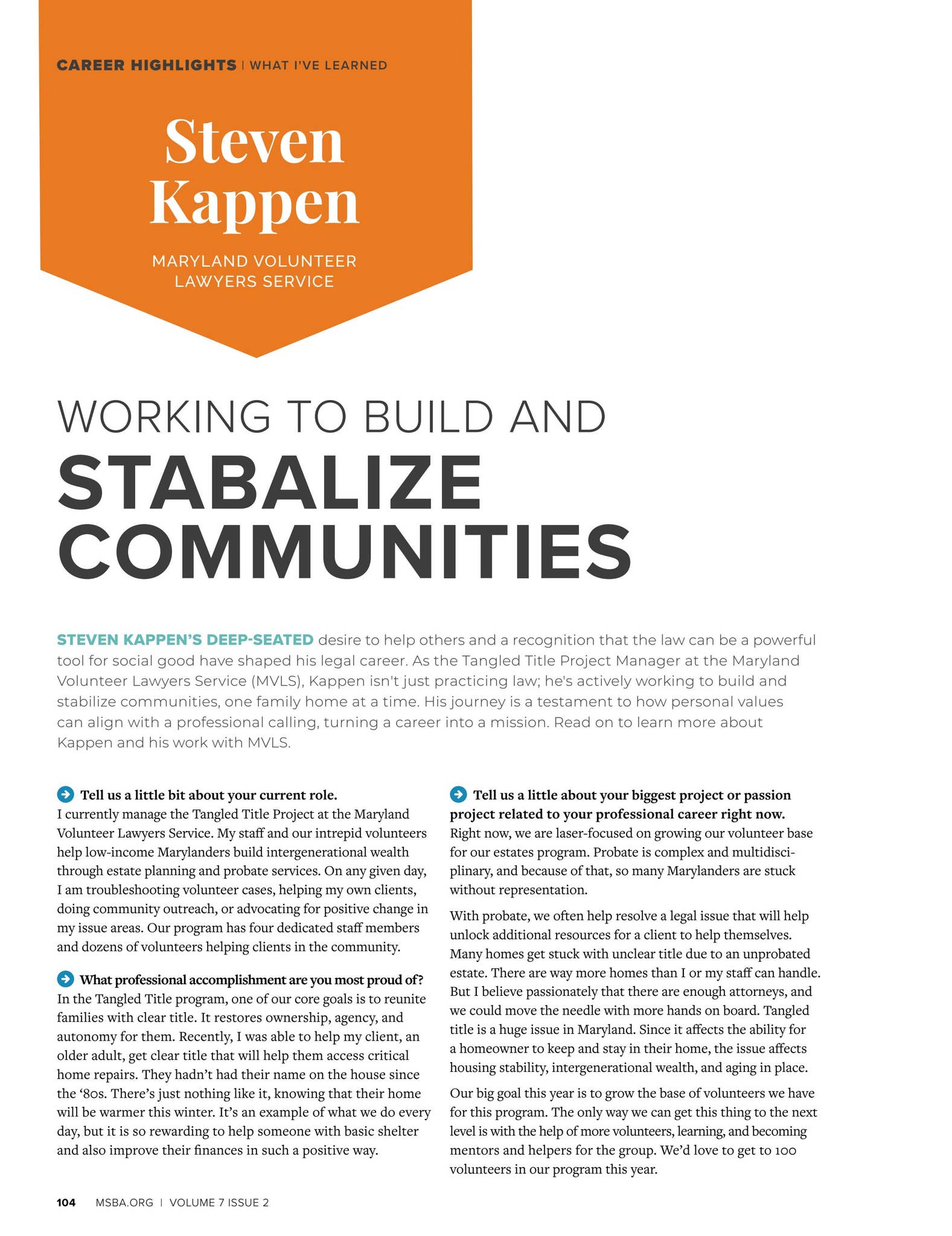 Member Profile - Steven Kappen by Maryland Bar Journal - Issuu