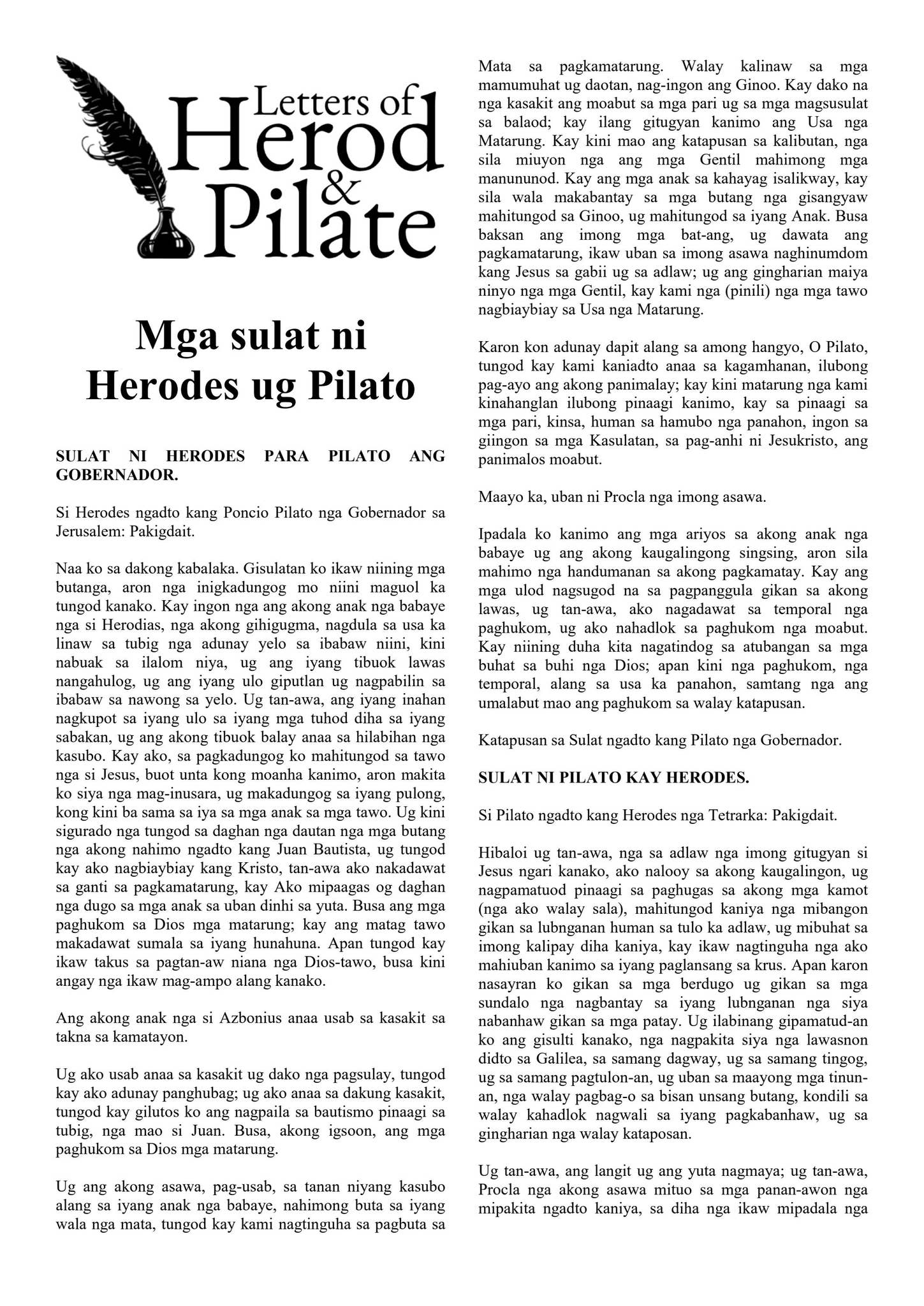 Cebuano - Letters of Herod and Pilate by Filipino Tracts and Literature ...