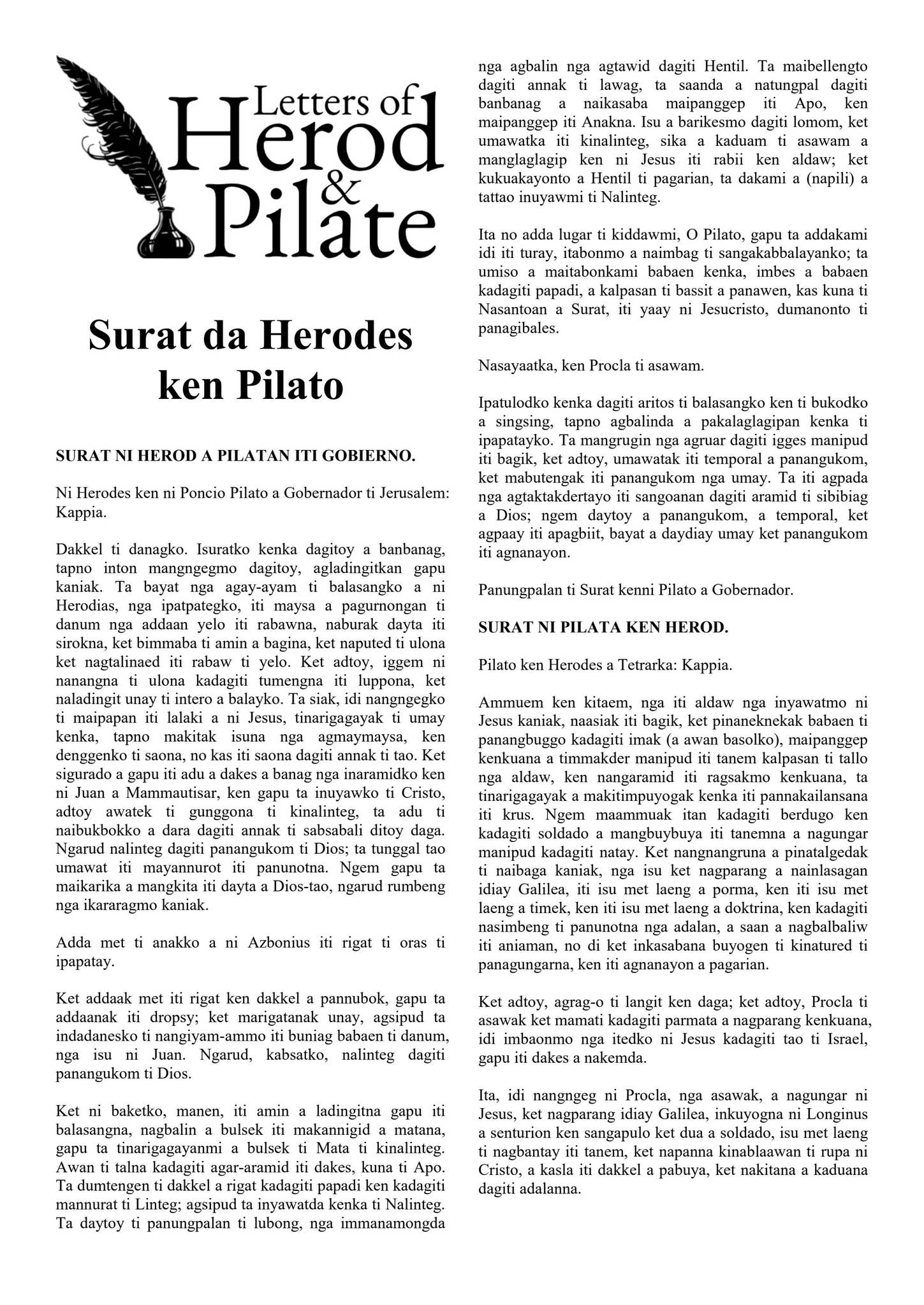 Ilocano - Letters of Herod and Pilate by Filipino Tracts and Literature ...