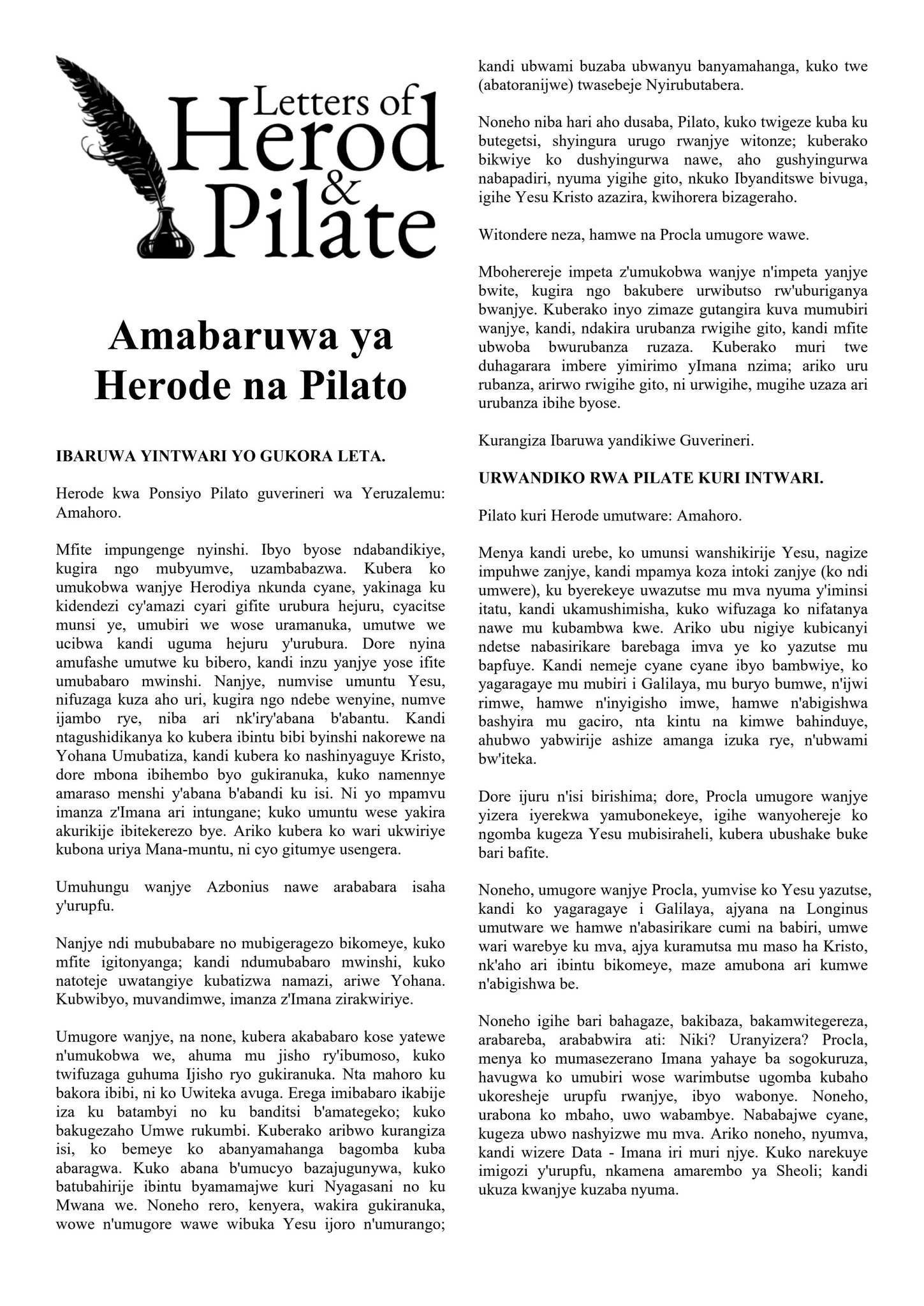 Kinyarwanda - Letters of Herod and Pilate by Filipino Tracts and ...