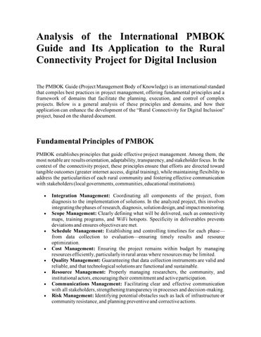 Analysis of the International PMBOK Guide and Its Application to the Rural Connectivity Project ...