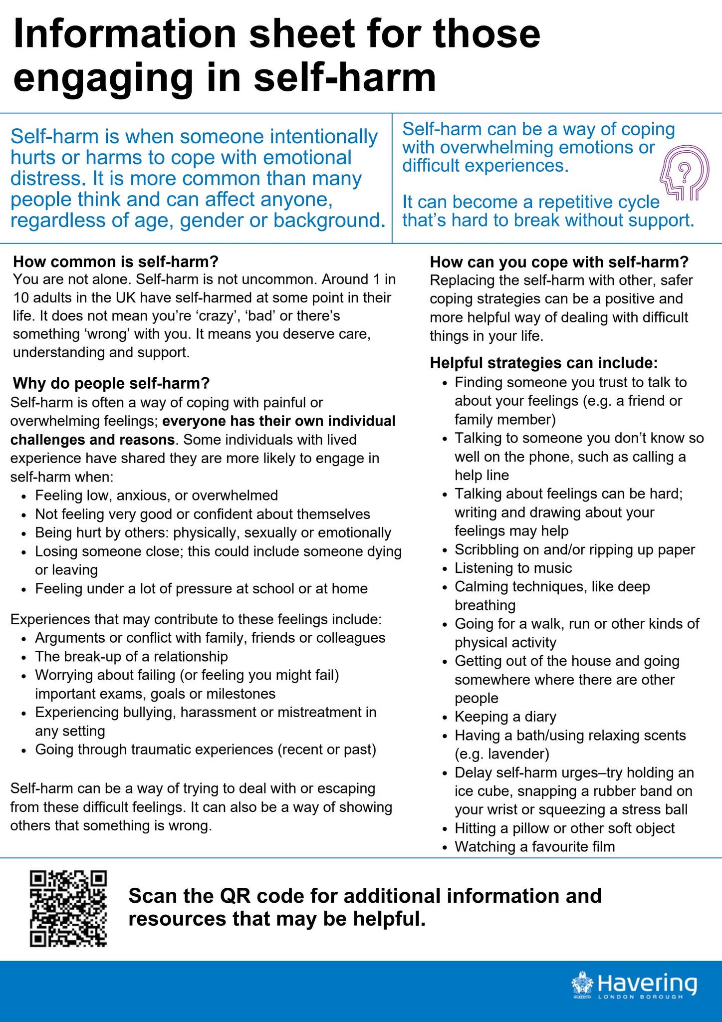 Factsheet for those engaging in self harm by Havering Council - Issuu