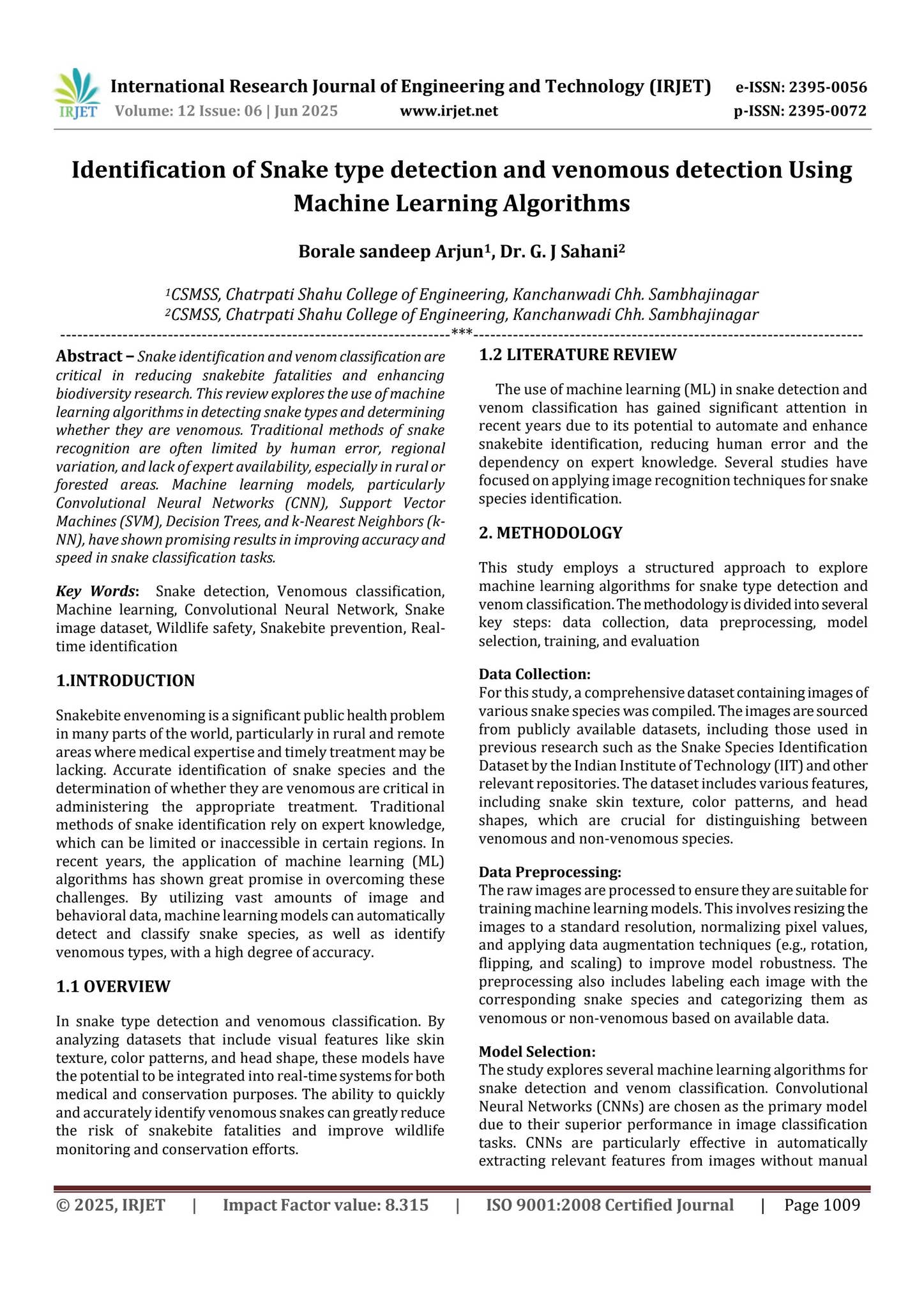 Identification of Snake type detection and venomous detection Using ...