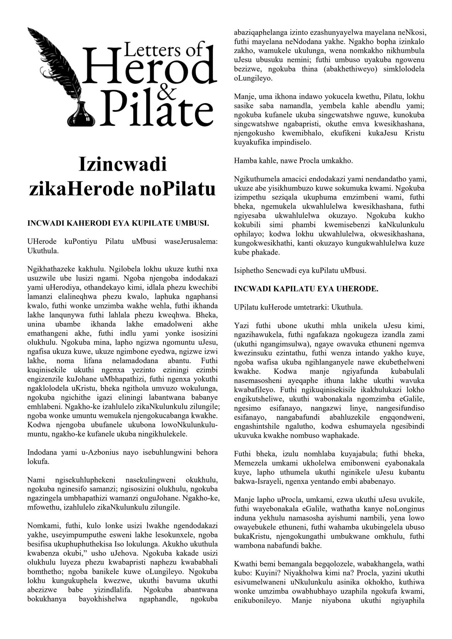 Zulu - Letters of Herod and Pilate by Filipino Tracts and Literature ...