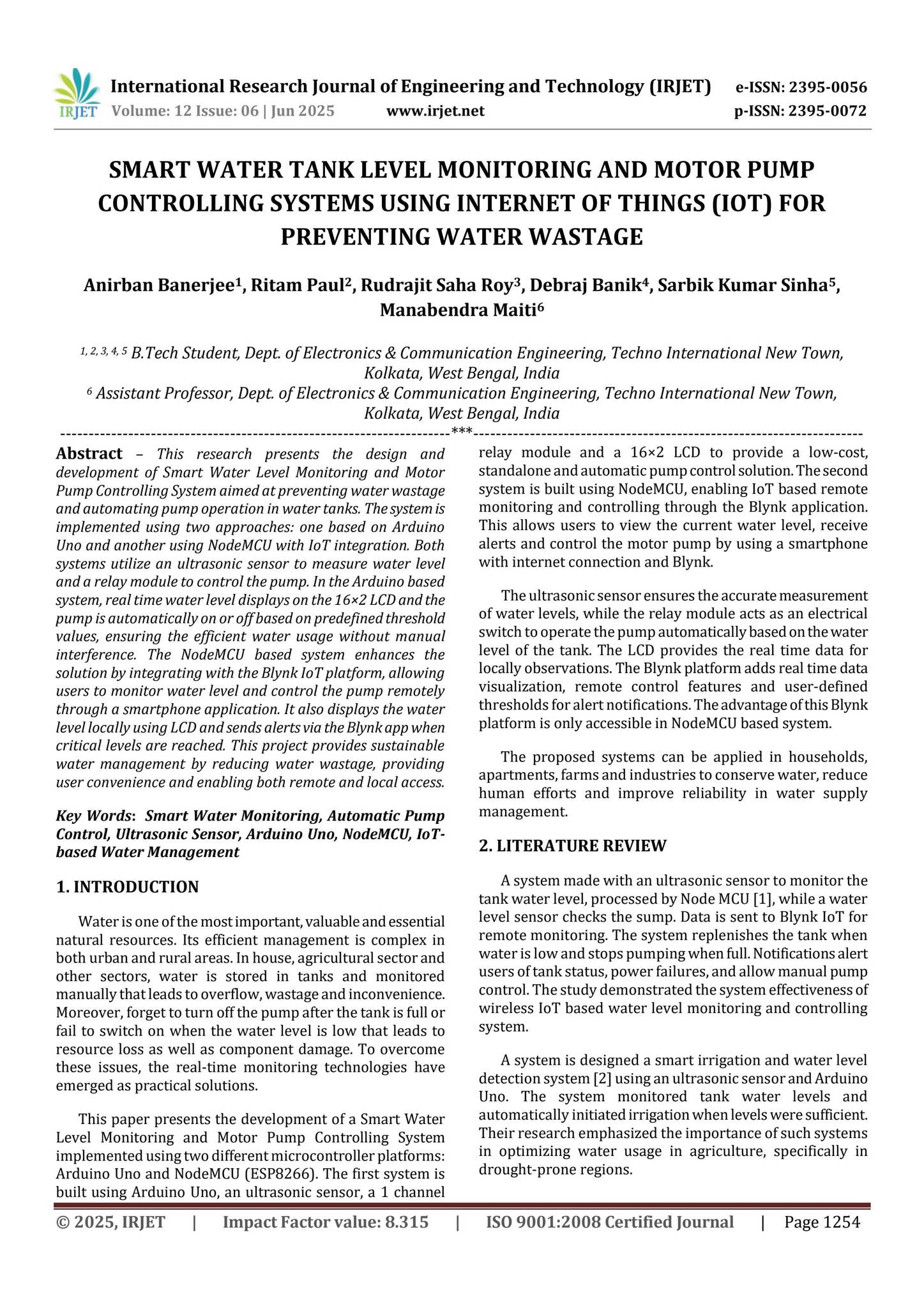 SMART WATER TANK LEVEL MONITORING AND MOTOR PUMP CONTROLLING SYSTEMS ...