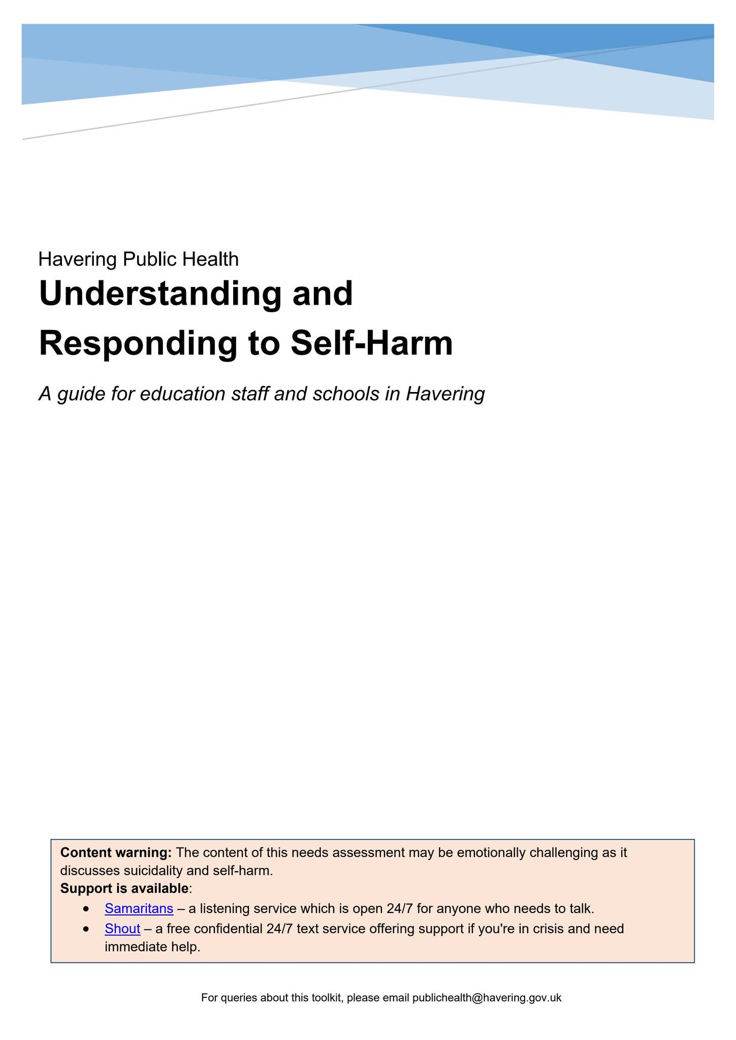 Understanding self-harm guide for education staff and schools by ...