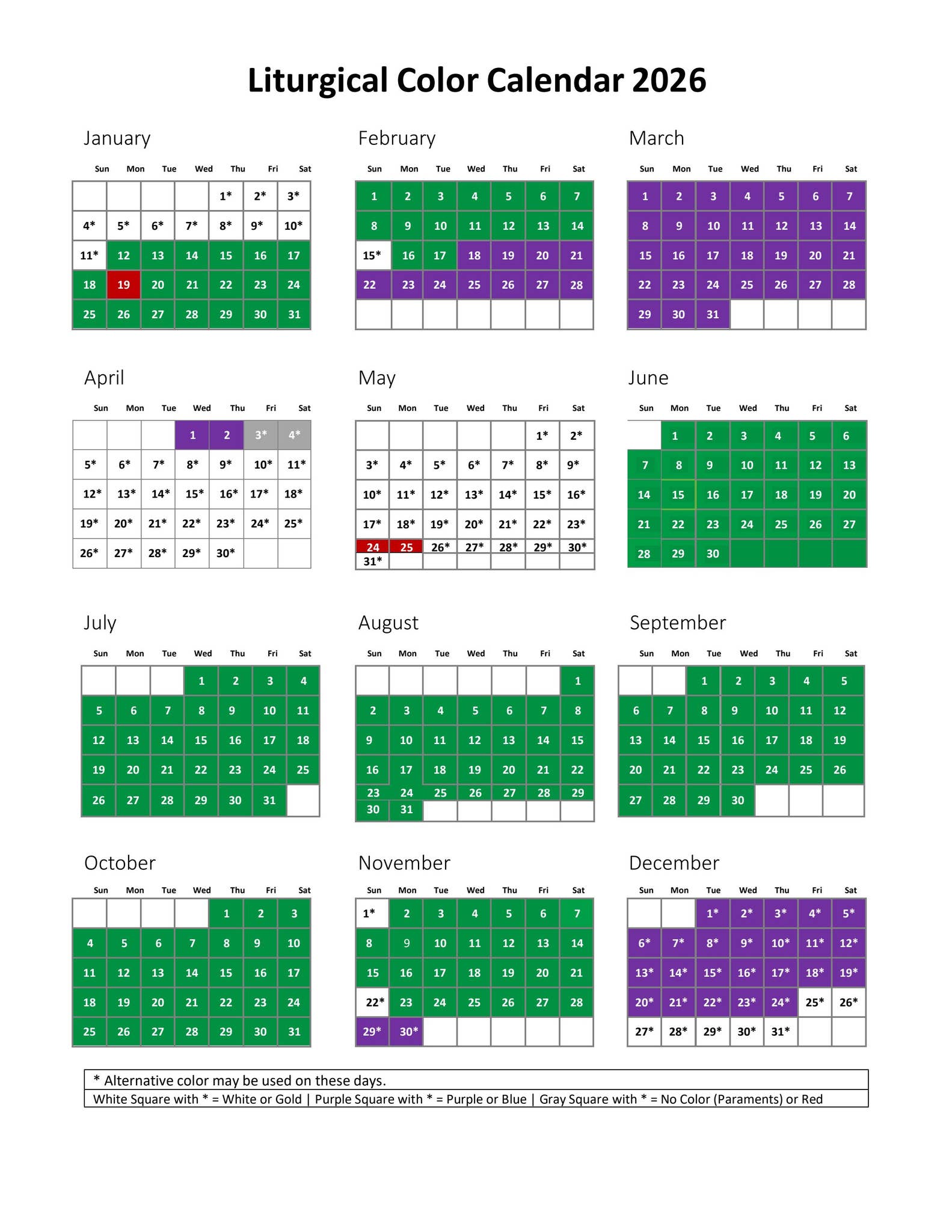 Liturgical Color Calendar 2026 by United Methodist Publishing House ...