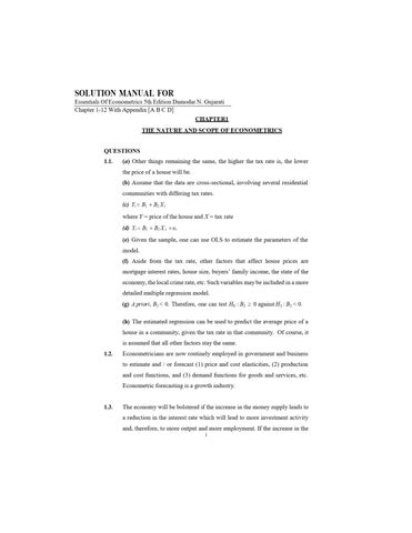 Solution Manual for Essentials Of Econometrics 5th Edition Damodar N ...