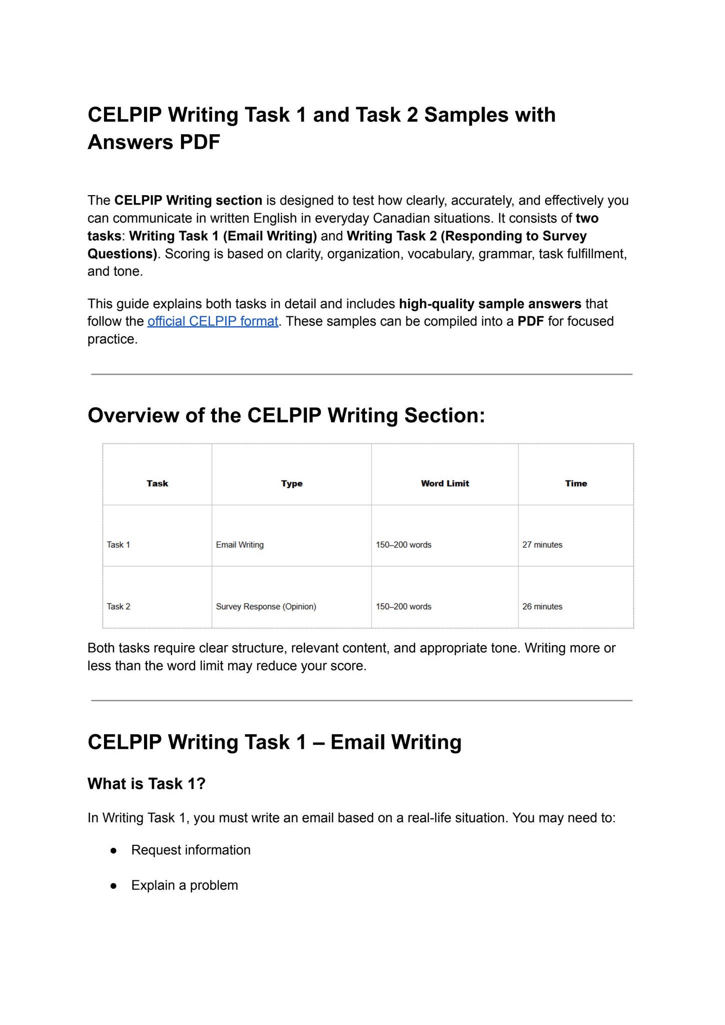 CELPIP Writing Task 1 and Task 2 Samples with Answers PDF by suma01 - Issuu