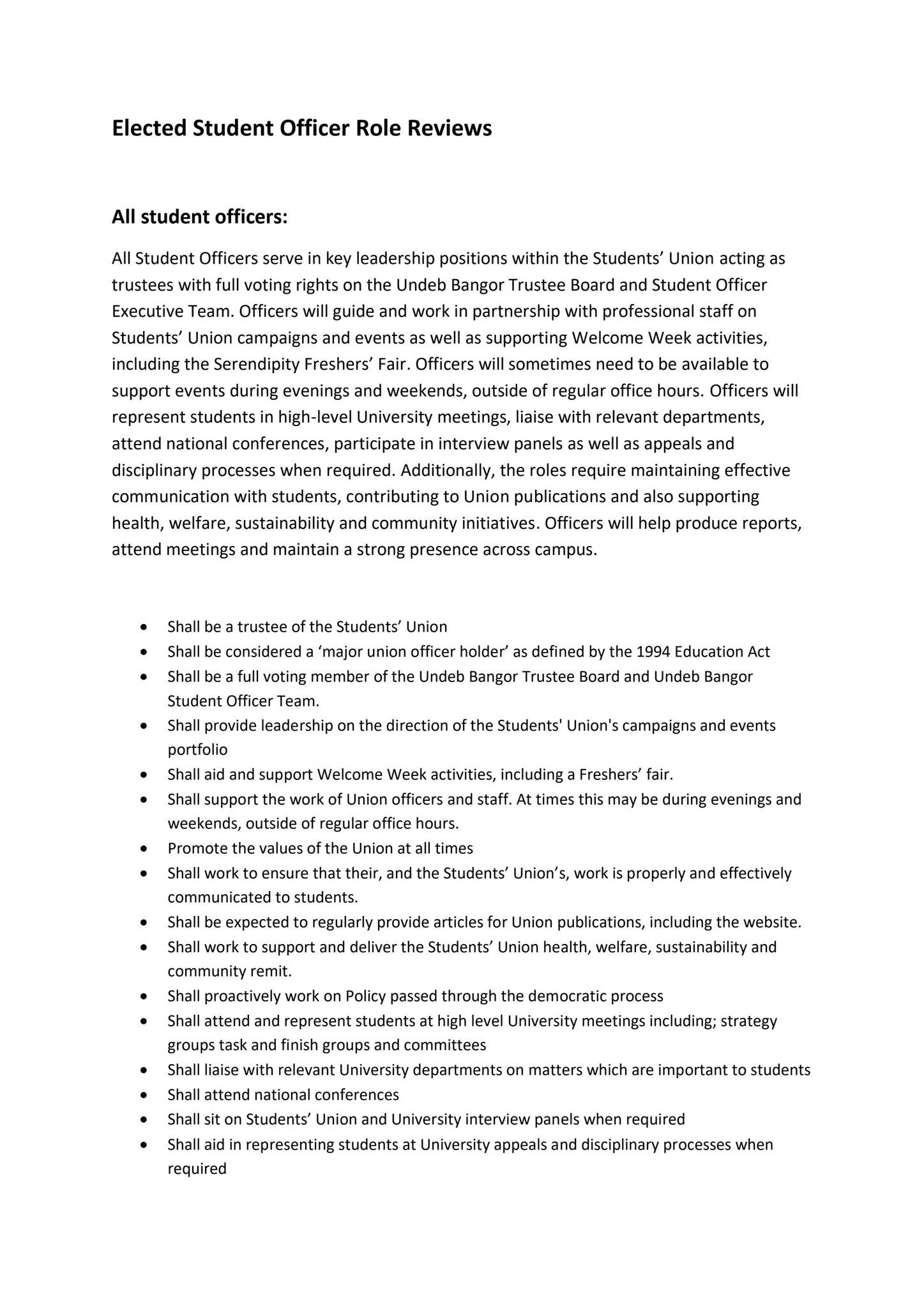 Elected Student Officer Job Descriptions by Undeb Bangor - Issuu