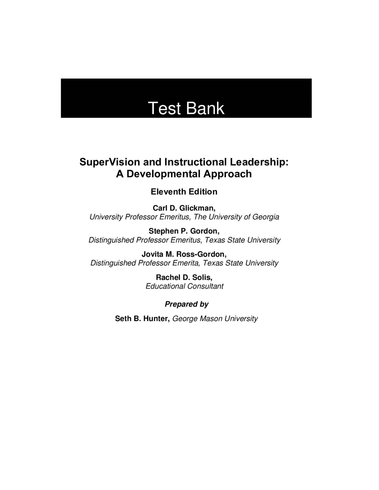 Test Bank For SuperVision and Instructional Leadership A Developmental ...