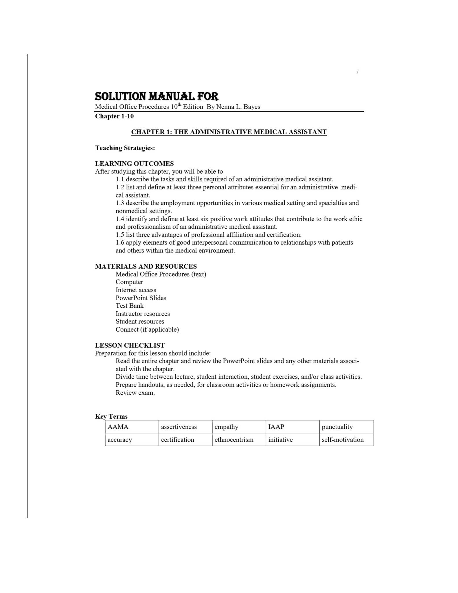Solution Manual For Medical Office Procedures 10th Edition By Nenna L ...