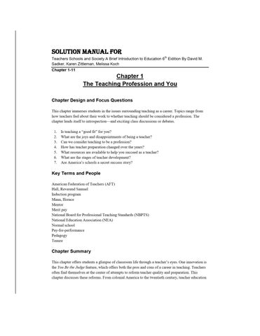 Solution Manual For Teachers Schools and Society A Brief Introduction ...