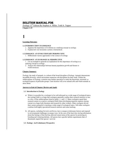 Solution Manual For Zoology 12TH Edition By Stephen A. Miller, Todd A ...