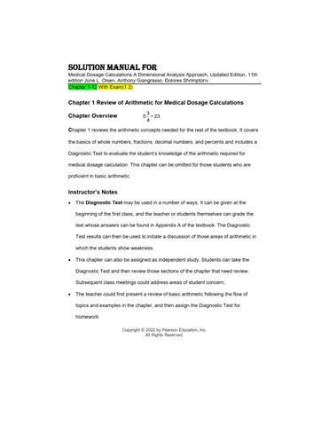 Solutions Manual For Medical Dosage Calculations A Dimensional Analysis ...