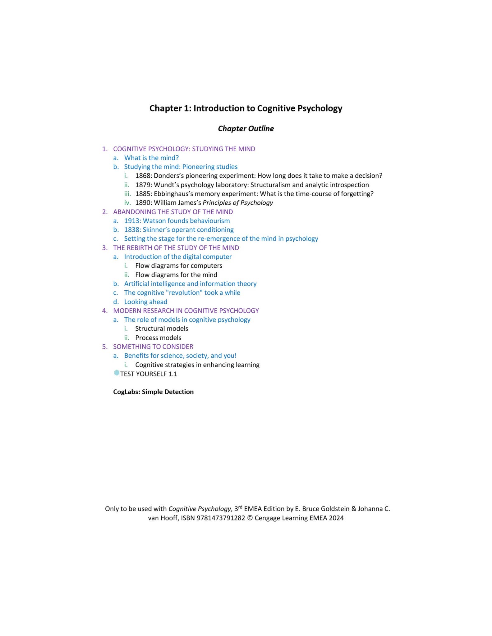 Test Bank for Cognitive Psychology 3rd Edition by Bruce Goldstein ...