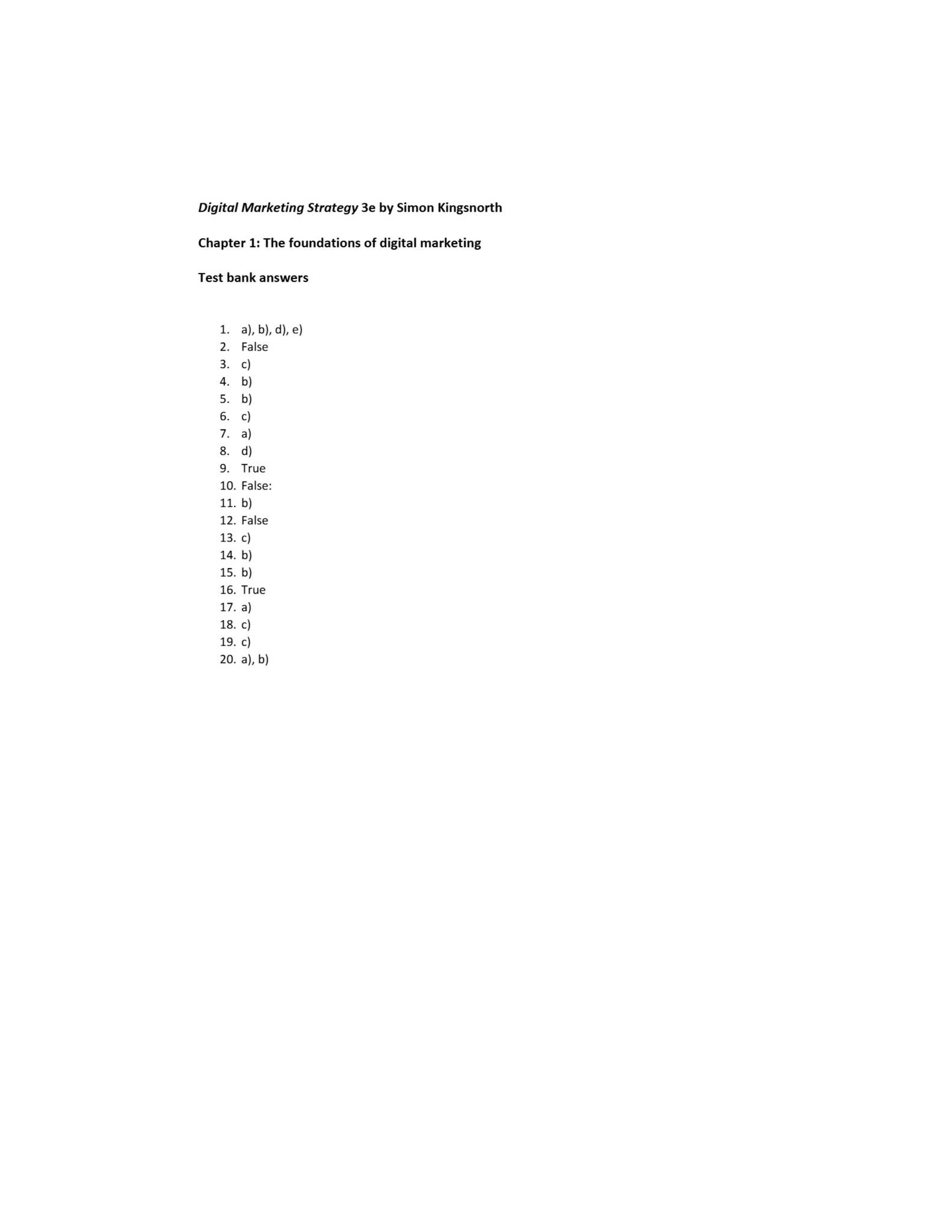 Test Bank for Digital Marketing Strategy, An Integrated Approach to ...