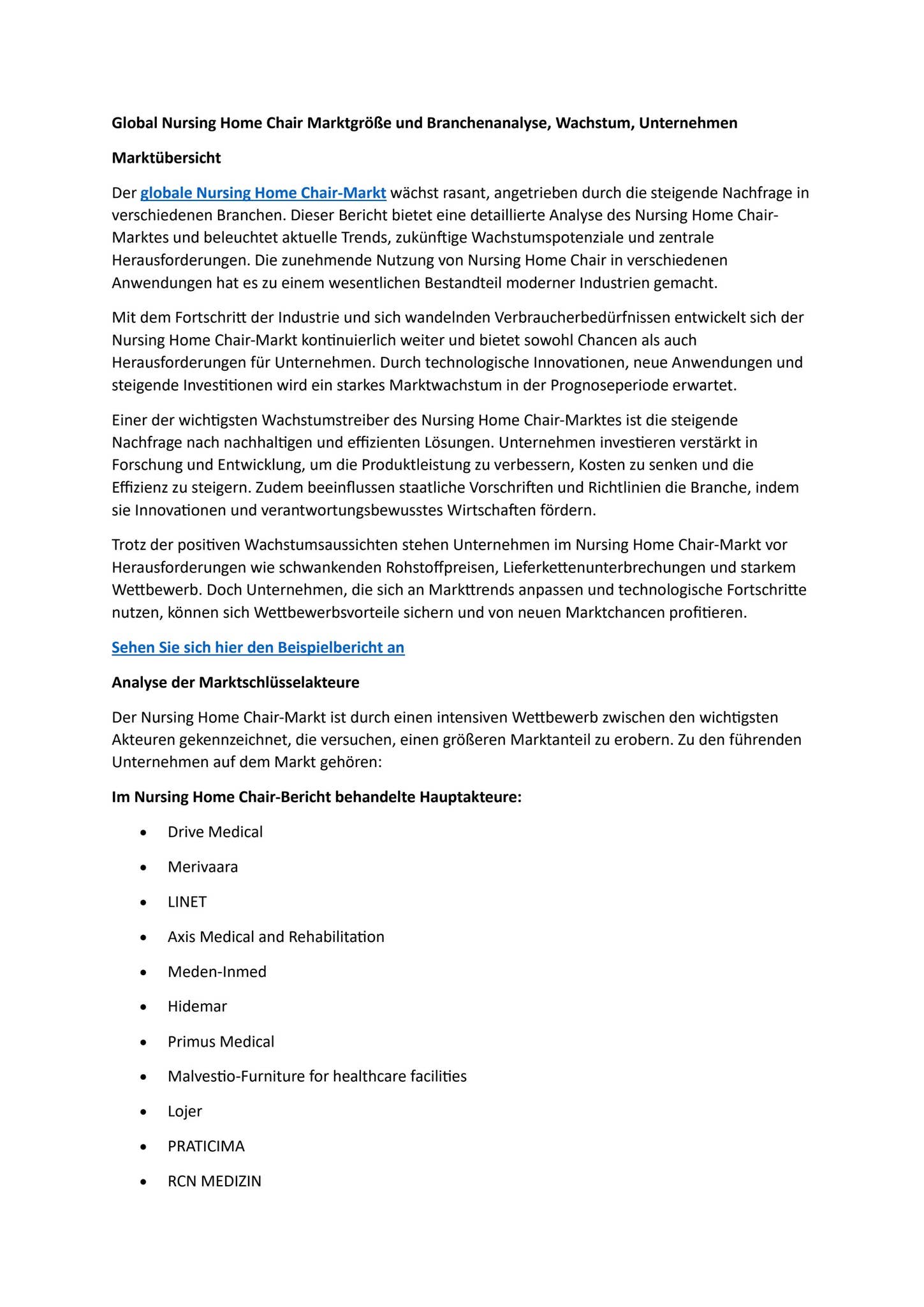Global Nursing Home Chair Marktgröße und Branchenanalyse, Wachstum ...