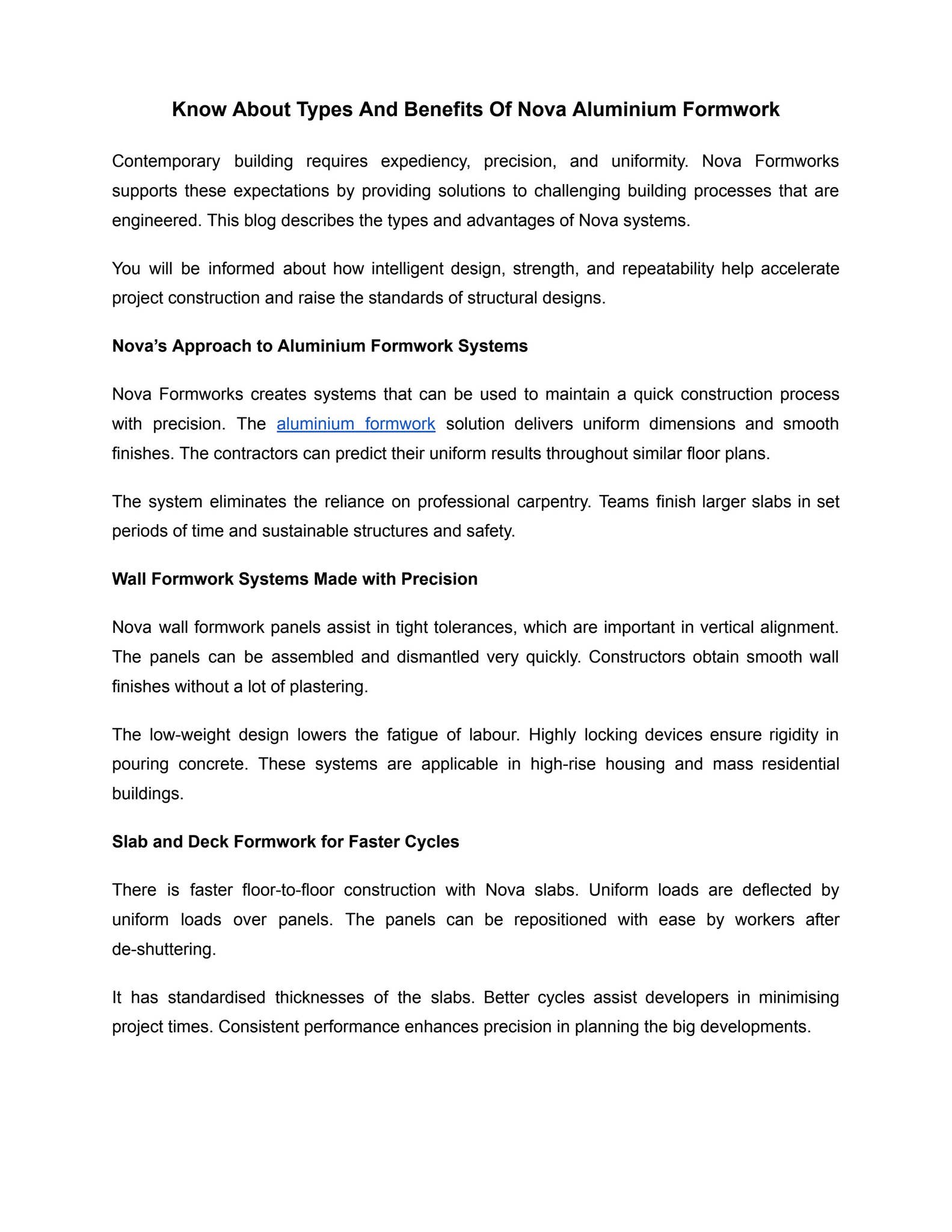 Know About Types And Benefits Of Nova Aluminium Formwork by Nova ...