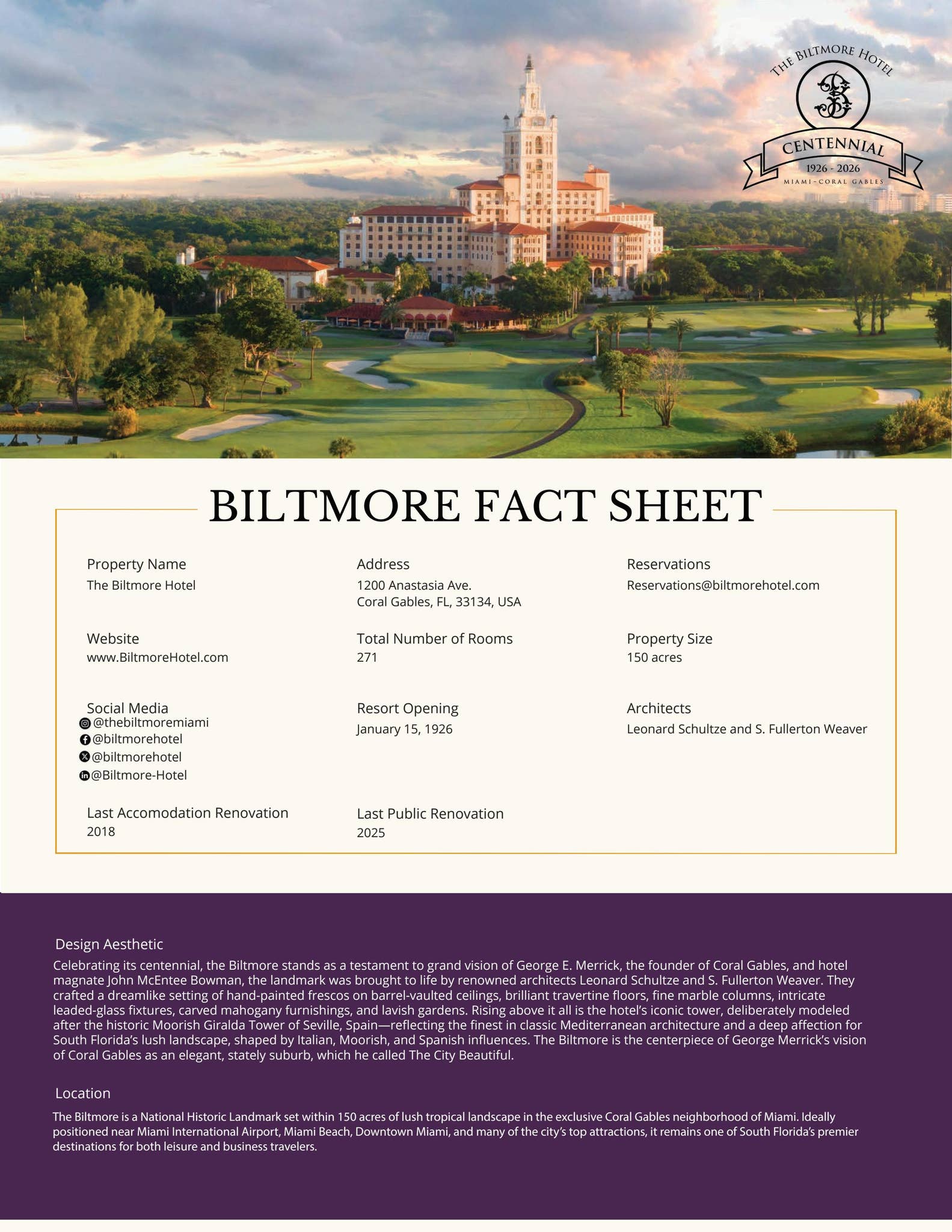 Biltmore Fact Sheet by thebiltmorehotel - Issuu