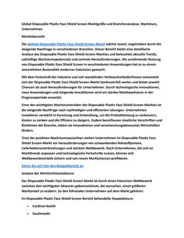 Global Disposable Plastic Face Shield Screen Marktgröße und ...