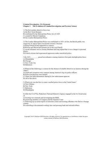 Test Bank for Criminal Investigation, 12th Edition by Swanson, Chamelin ...