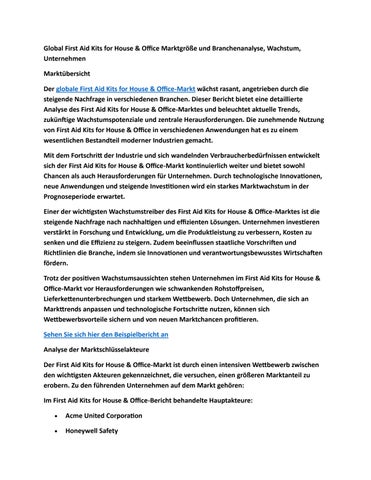 Global First Aid Kits for House & Office Marktgröße und Branchenanalyse ...