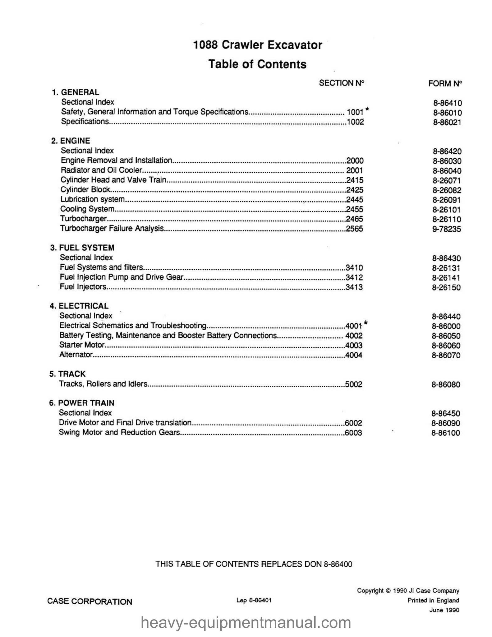 Service Manual - Case 1088 Crawler Excavator 8-86382R0 by Heavy ...