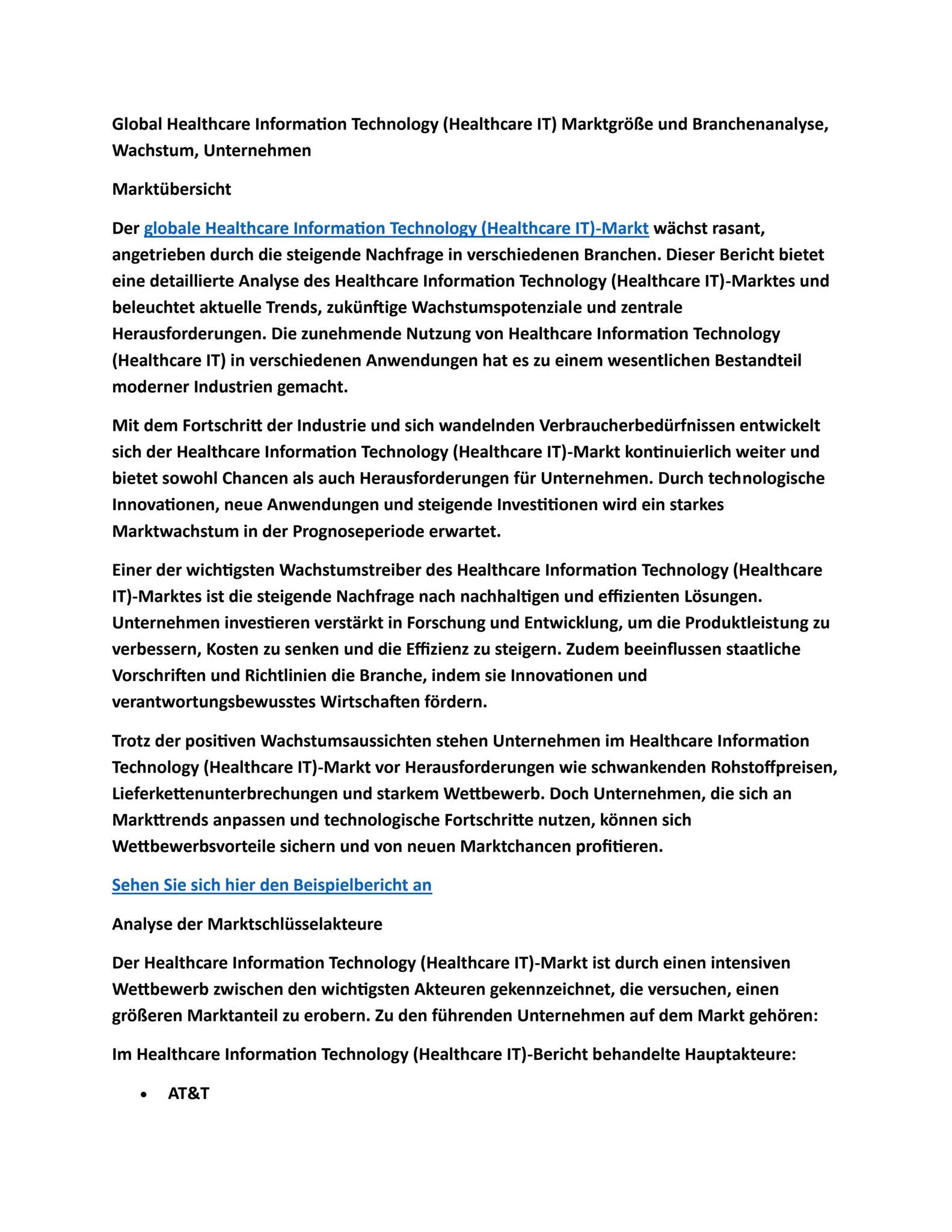 Global Healthcare Information Technology (Healthcare IT) Marktgröße und ...