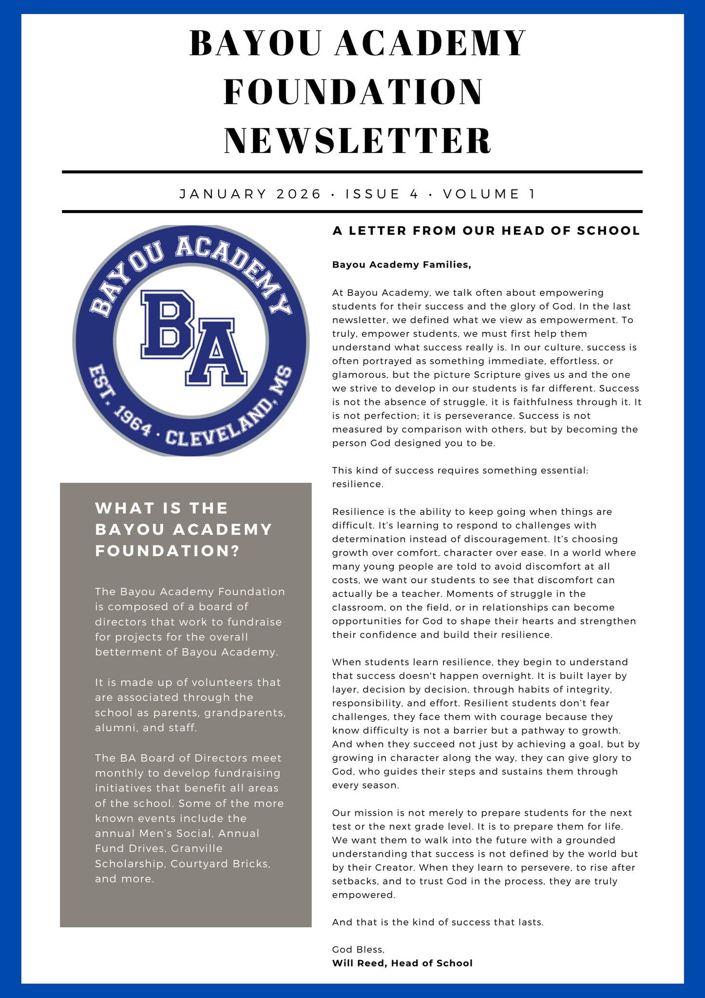 BA Foundation Newsletter January 2026 by bayouacademyfoundation - Issuu