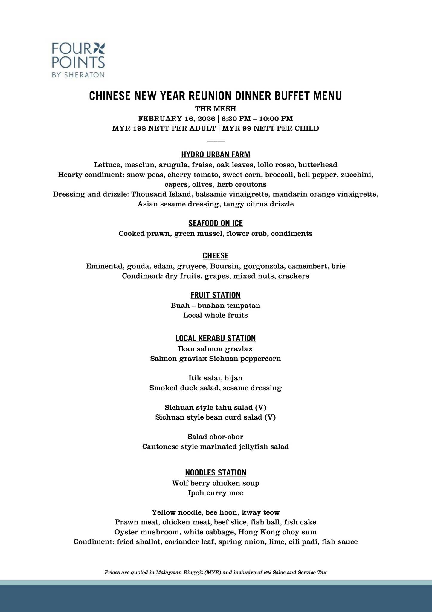 e-Menu: CNY Reunion Dinner Buffet Menu at The Mesh by Four Points by ...