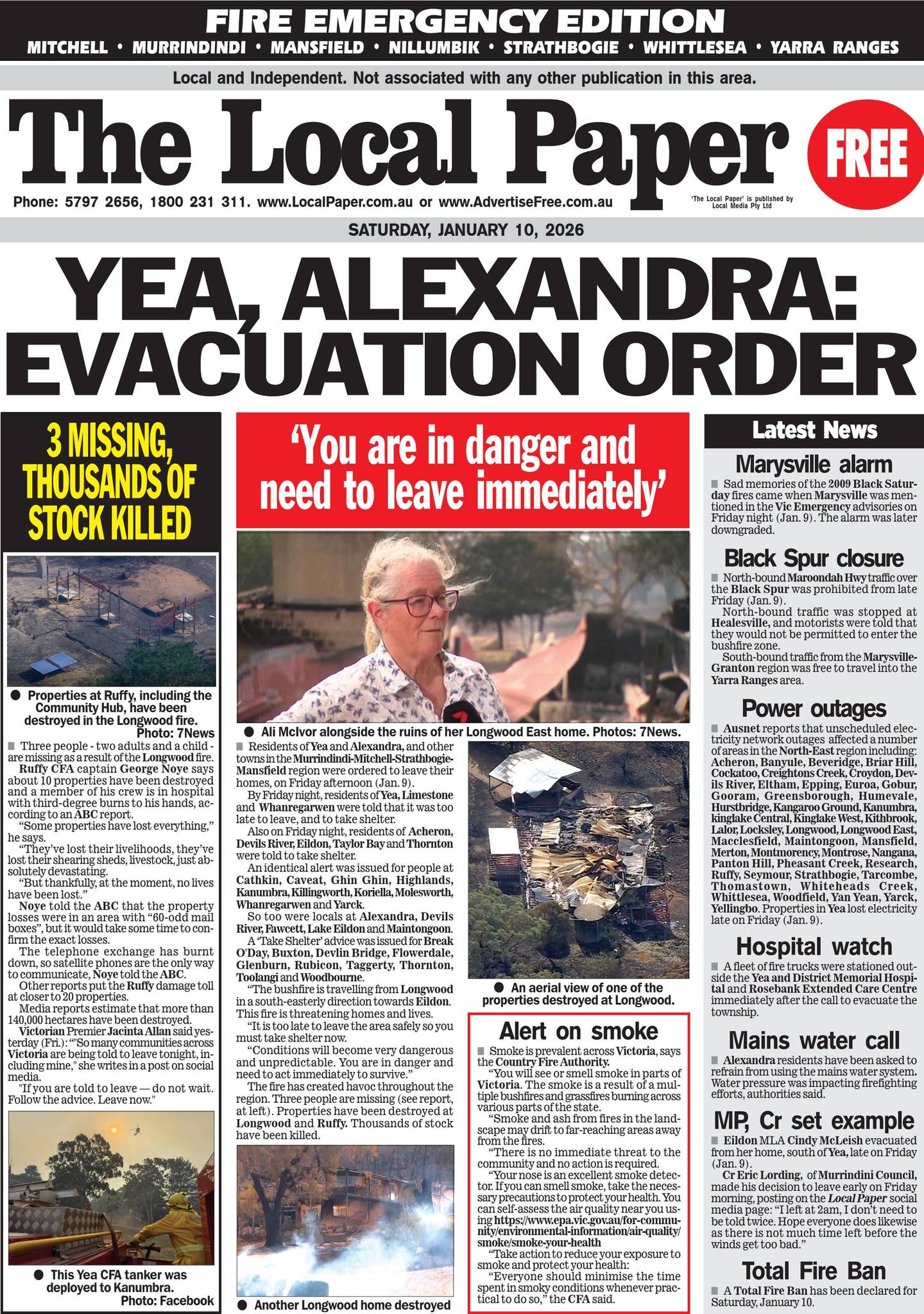 The Local Paper. Special 'Fire Emergency Edition'. Sat., Jan. 10, 2026 ...