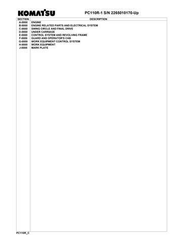 Parts Manual - Komatsu PC110R-1 (Italy) Hydraulic Excavator SN ...