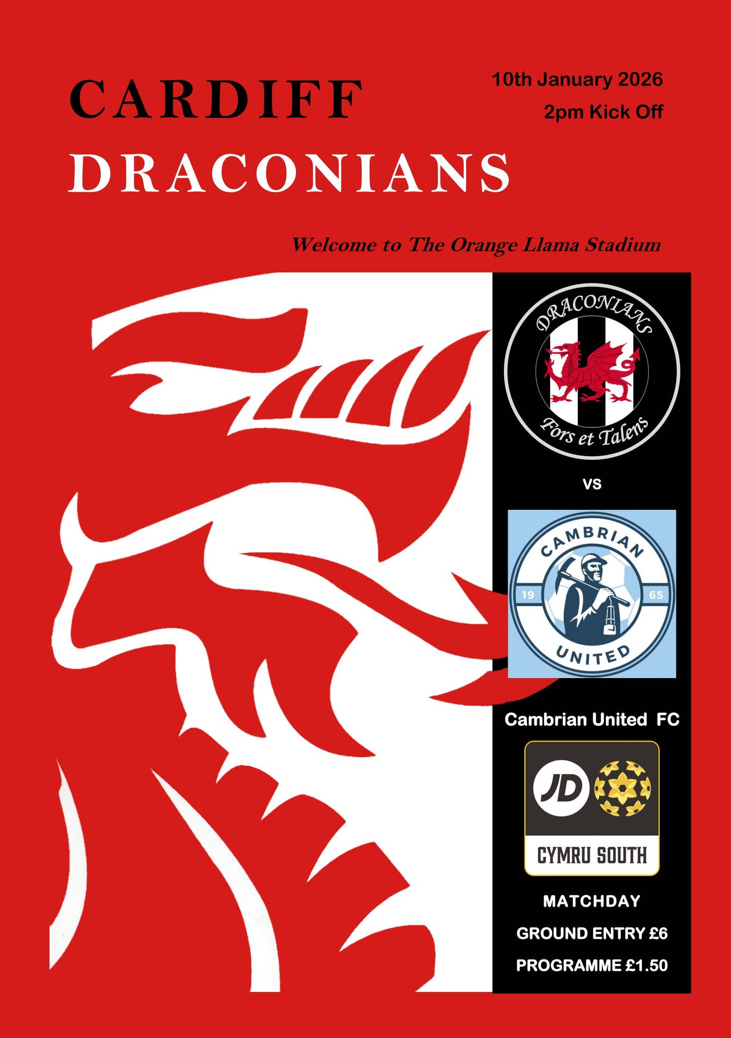 Dracs vs Cambrian United 10th January 2026 by Cardiff Draconians FC - Issuu