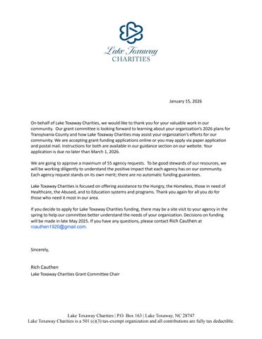 2026 Cover Letter and Grant Application by LakeToxawayCharities - Issuu